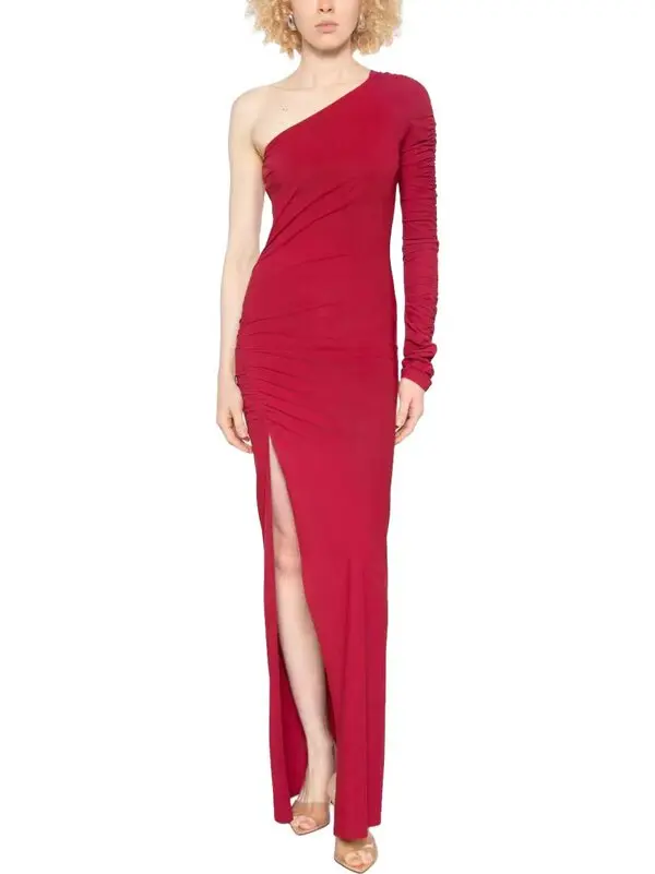 Patrizia Pepe Asymmetrical Neckline Maxi Dress With Ruffled Sleeve - Red