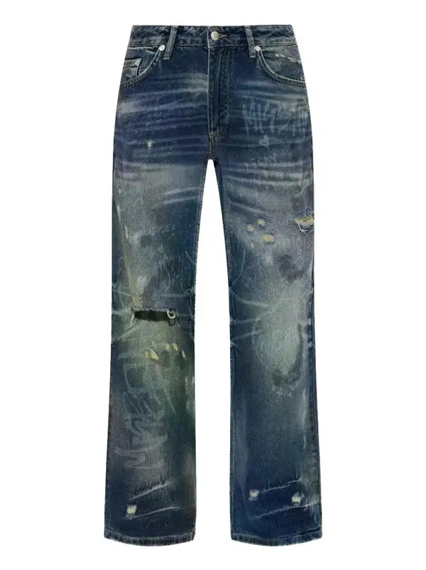 MISBHV Laser Tagged Distressed Denim Jeans - Blue