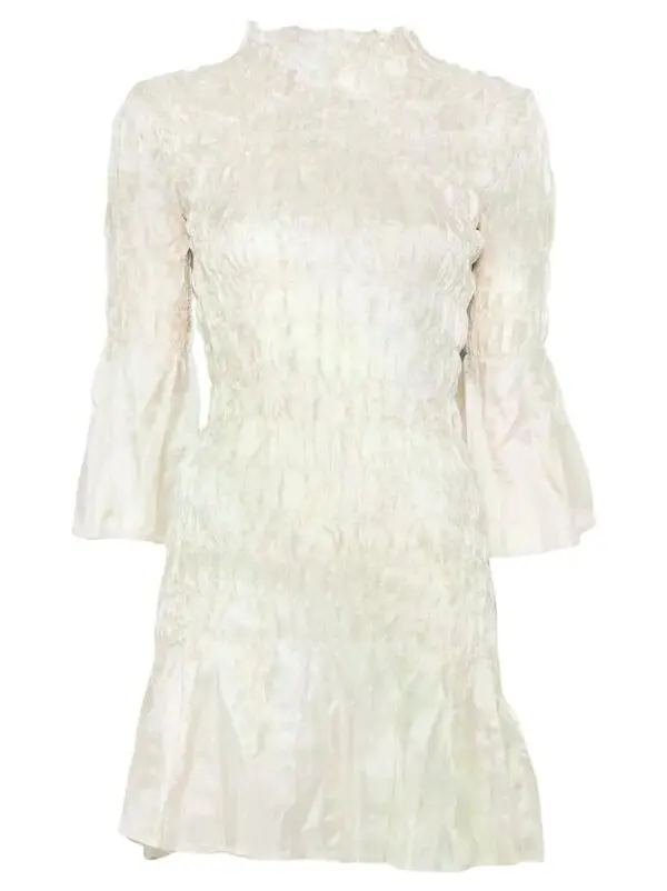 GONGDID DESIGN Pleated Bell-sleeve Mini Dress With High Neck - Neutrals