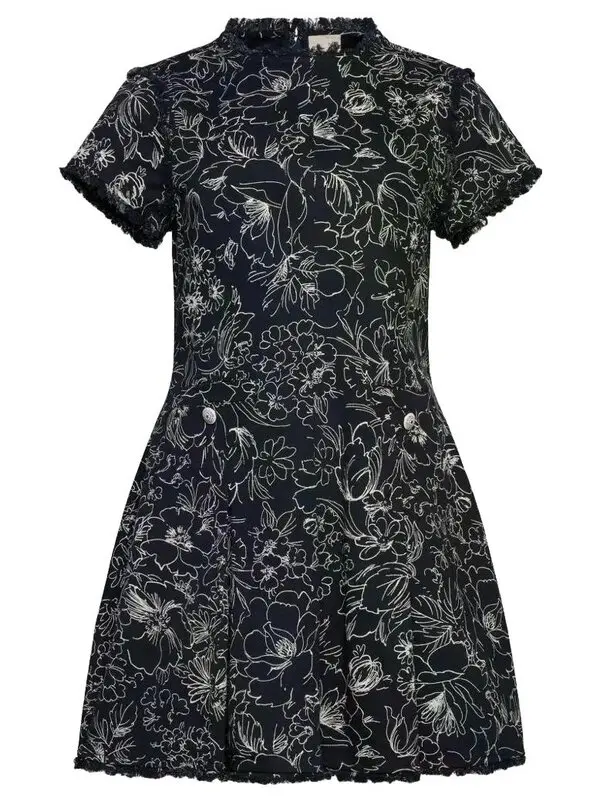 Cinq À Sept Nova Floral Frayed Mini Dress - Blue