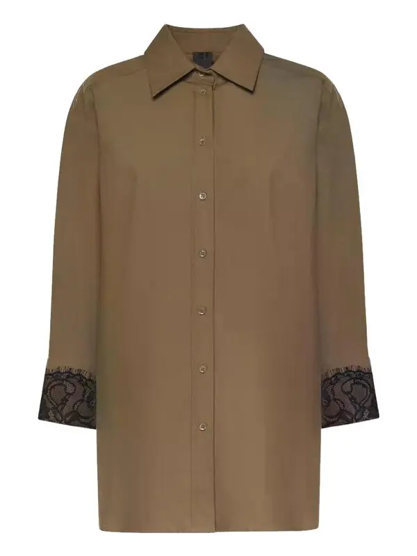 Pinko Cotton Poplin Shirt With Lace Trim - Green