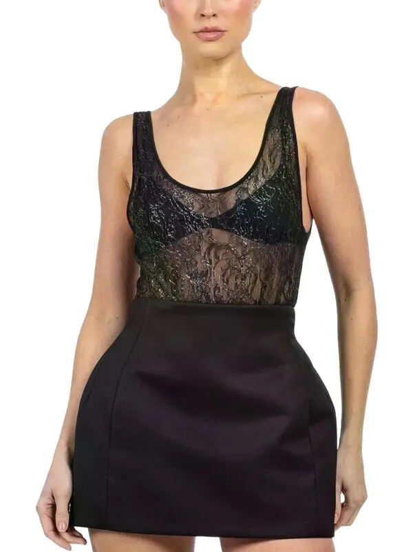 Wardrobe.NYC Lace Detail Tank Bodysuit - Black