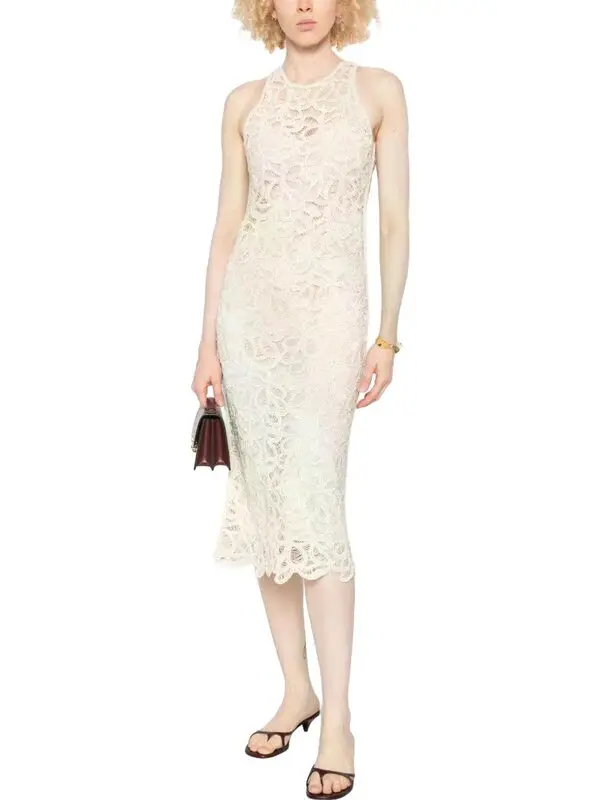 Patrizia Pepe Sleeveless Lace Midi Dress - Neutrals
