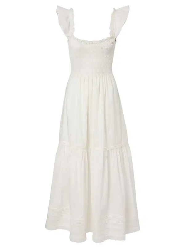 Faithfull The Brand Valentina Shirred Cotton Maxi Dress - White