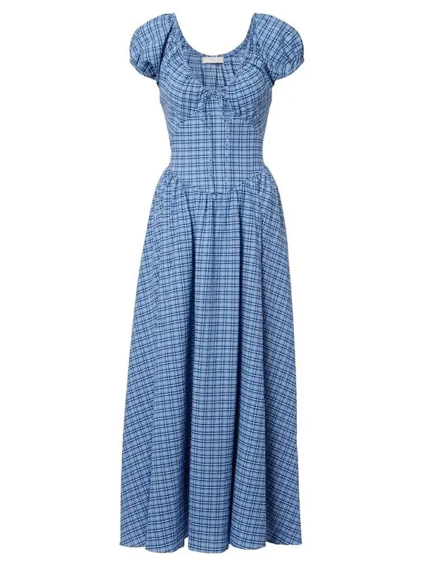 Faithfull The Brand Edessa Checked Cotton Maxi Dress - Blue