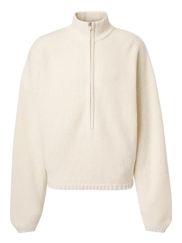 Fear Of God Half-zip Ribbed Sweater In Wool, Linen, And Cotton - White
