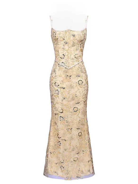 House Of Cb Naima Embellished Mesh Maxi Dress - Peach