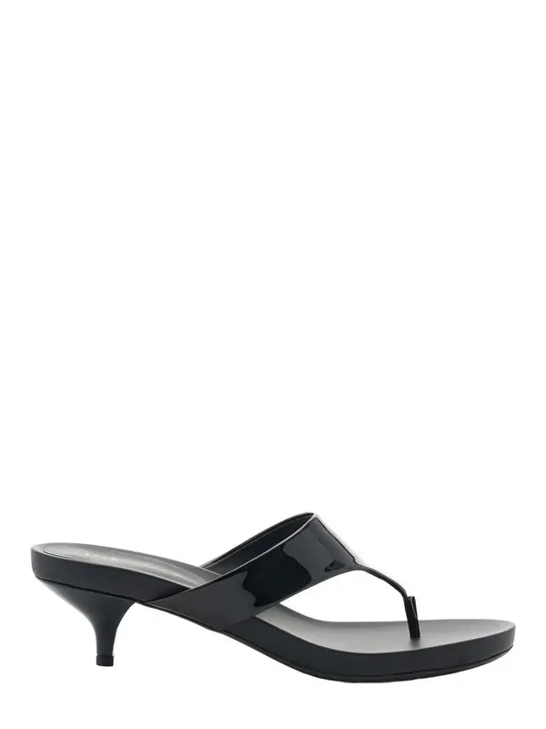 Prada Patent Leather Thong Sandals With Kitten Heel - Black