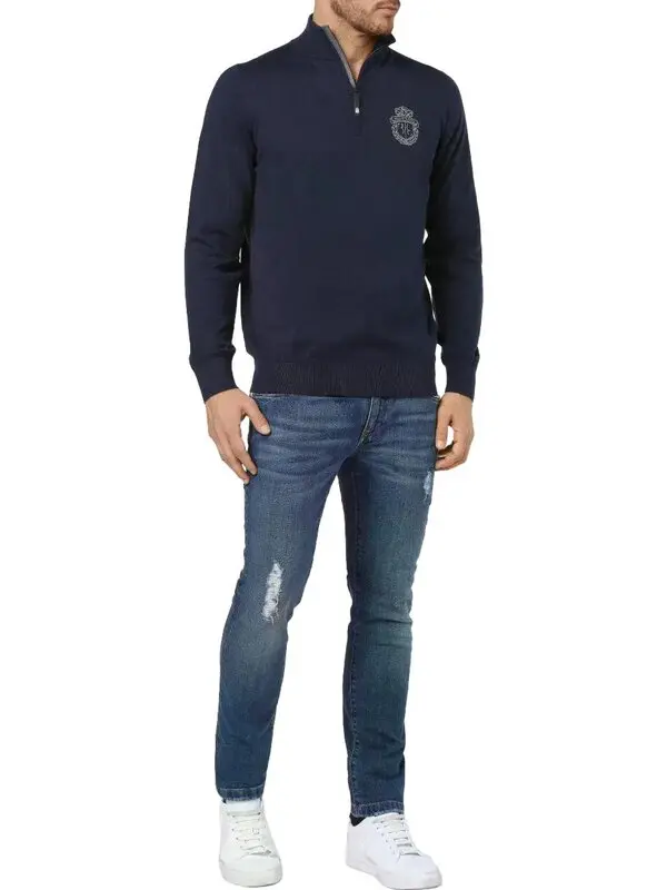 BILLIONAIRE Logo-embroidered Half-zip Sweater - Blue