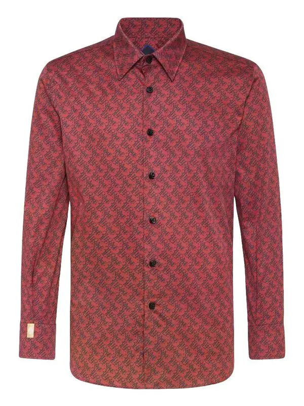 BILLIONAIRE Leaf-collar Patterned Shirt - Red