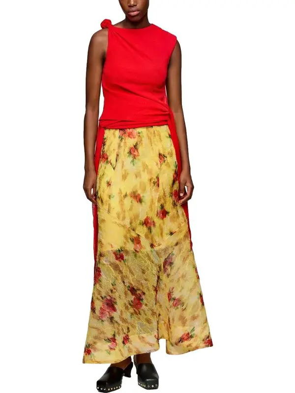GANNI Floral Print Maxi Skirt - Yellow