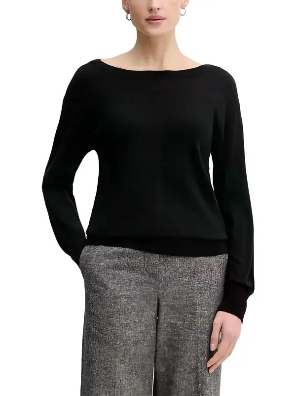 Sisley Boat Neck Knitwear With Ribbed Detailing - Black