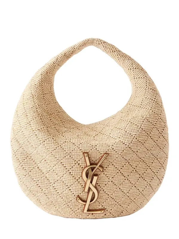 Saint Laurent Icare Cassandre-embellished Woven Raffia Shoulder Bag - Neutrals