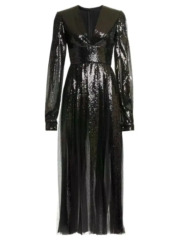 Elie Saab Sequin-embellished V-neck Midi Dress - Black