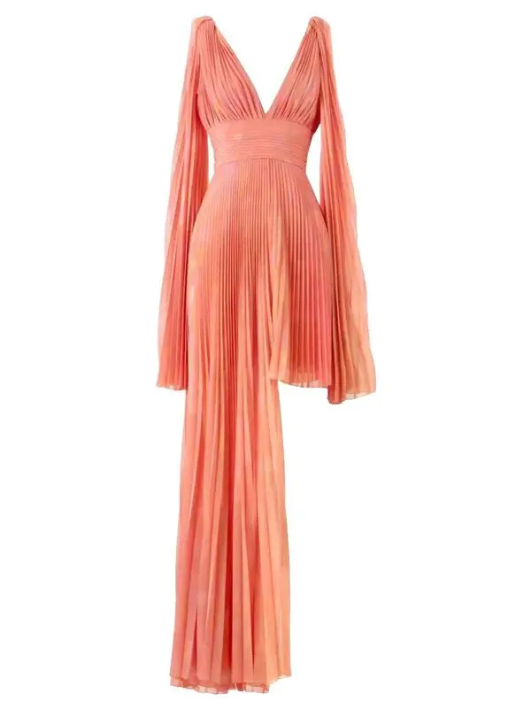 GEMY MAALOUF Pleated V-neck Asymmetric Dress - Orange
