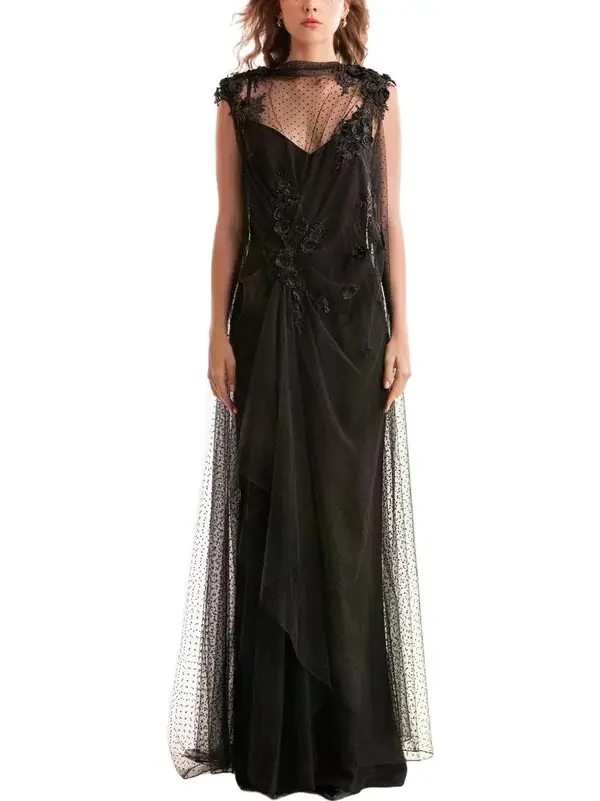 GEMY MAALOUF Sleeveless Draped Maxi Dress - Black