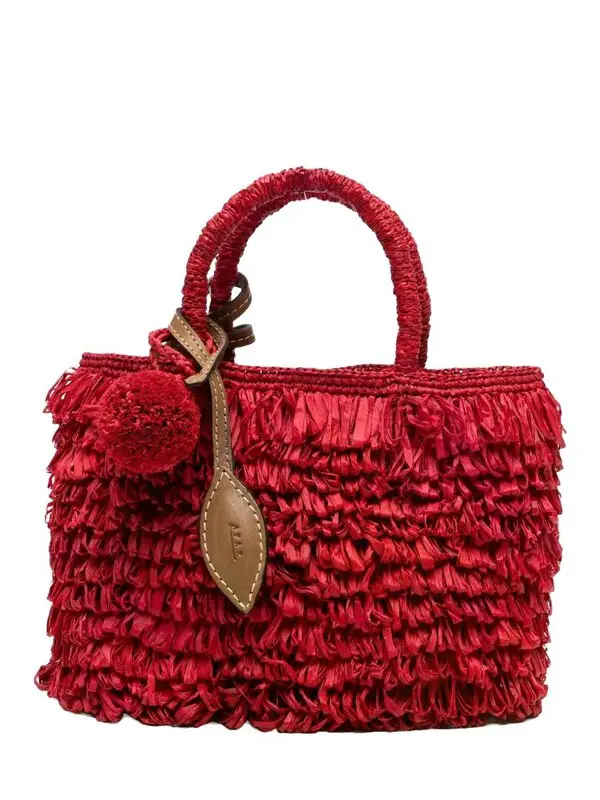 AFAR Fringed Raffia Tote Bag - Red