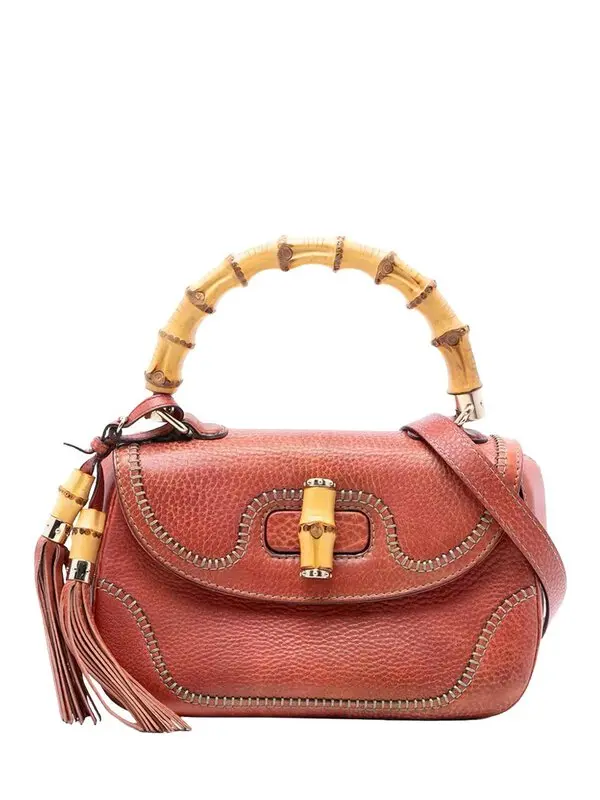 Gucci Leather Bamboo Satchel - Red