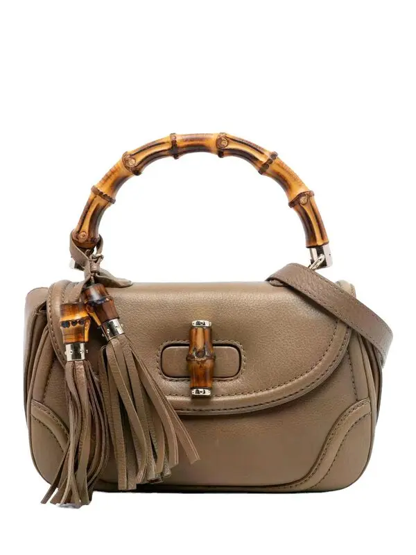 Gucci Calfskin New Bamboo Top Handle Bag Satchel - Brown