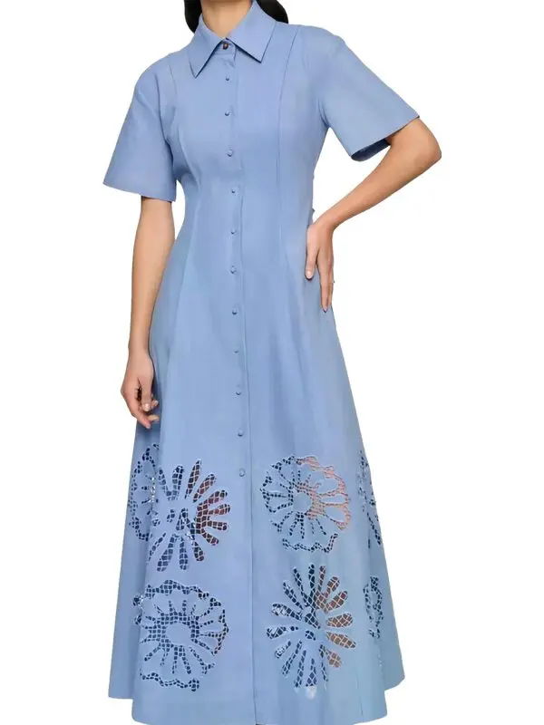 Clea Annalise Embroidered Shirt Dress - Blue