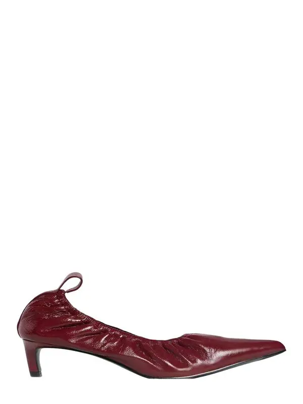 12 STOREEZ Gathered Leather Pointed Toe Pumps - Red