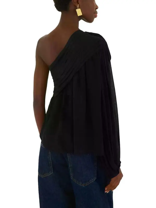 Farm Rio One-shoulder Top With Flower Detail - Black