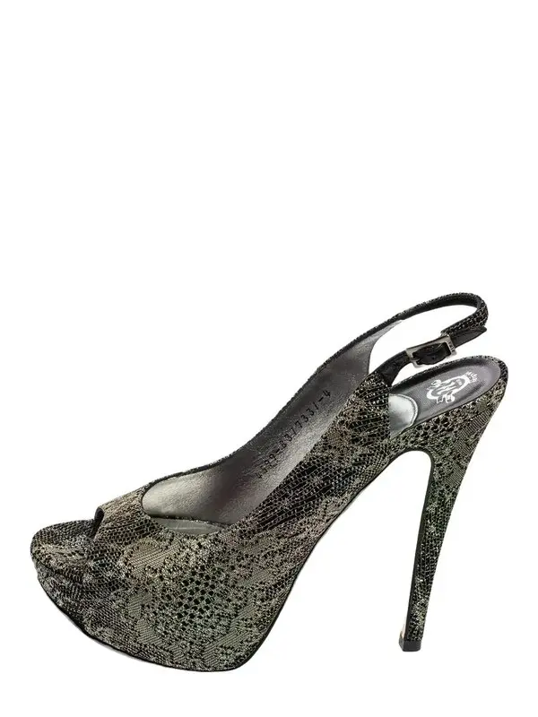 GINA Platform Slingback Sandals With Metallic Lace Overlay - Grey