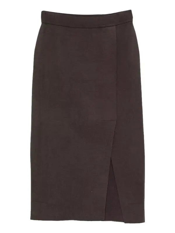 AROVESCIO Slit Front Midi Skirt - Brown