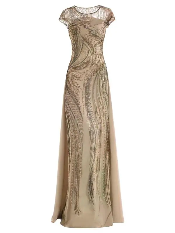 GEMY MAALOUF Beaded Embroidered Maxi Dress - Neutrals