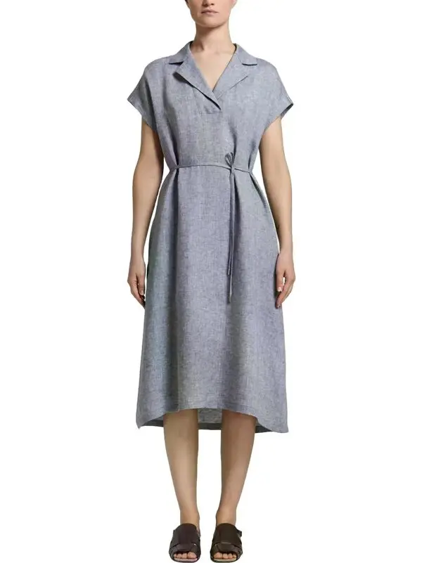 Peserico V-neck Midi Dress With Tie Waist - Blue