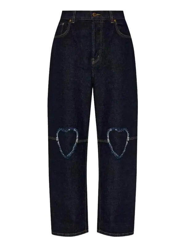 Moschino Heart Cut-out Frayed Jeans - Blue