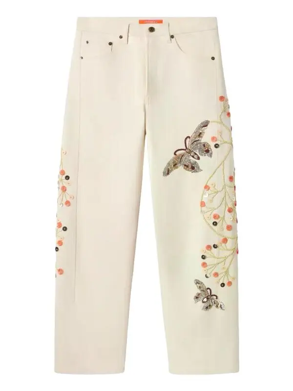 La DoubleJ Embroidered Barrel Leg Jeans - Neutrals