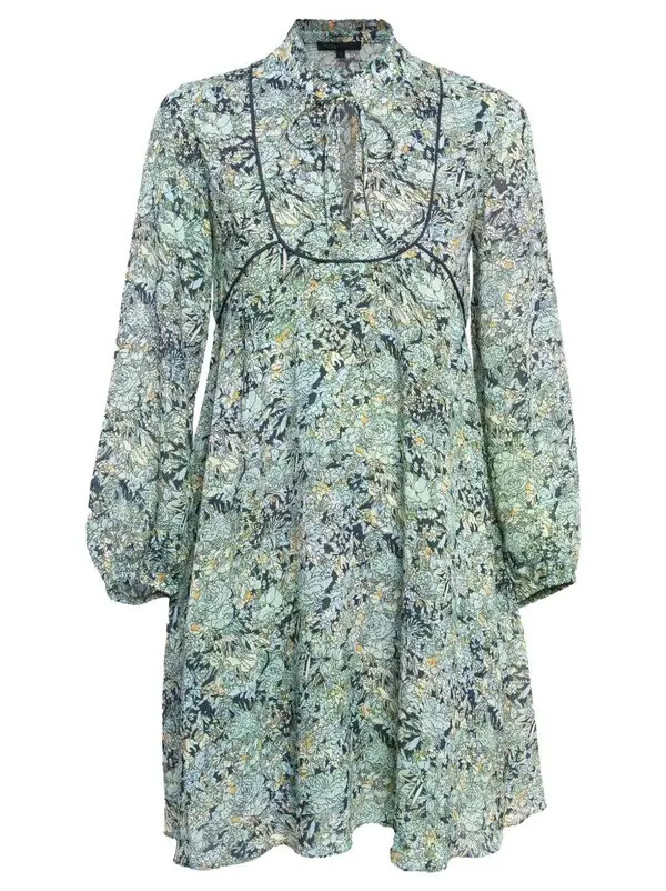 Maje Floral-print Dress With Mock Neck And Lace-up Detail - Blue