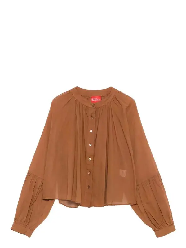 MERCI Gathered Buttoned Shirt - Brown
