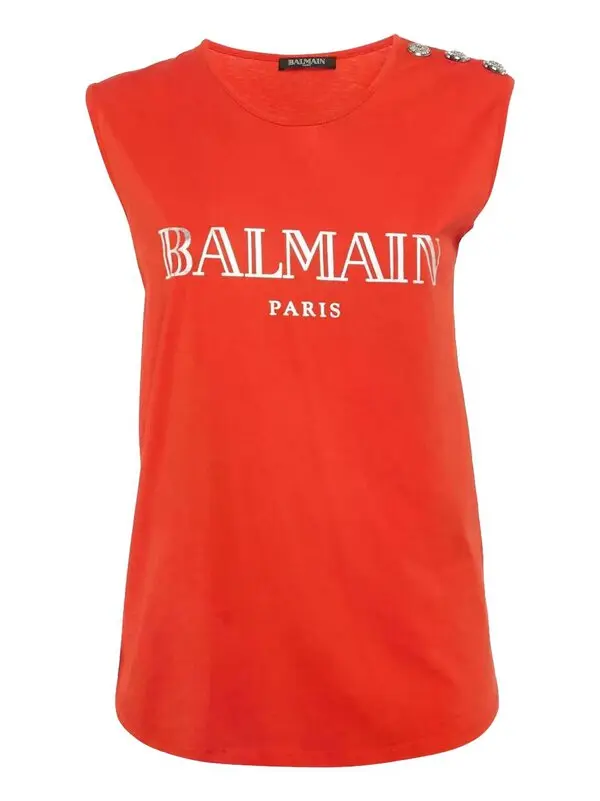 Balmain Sleeveless Logo Print T-shirt - Red