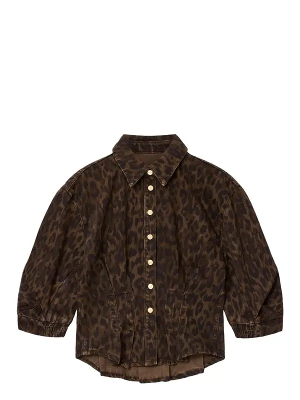 ALLSAINTS Nancy Leopard Print Denim Shirt - Brown