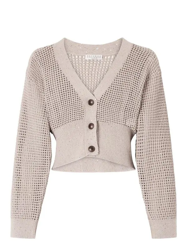 Brunello Cucinelli Sequin-embellished Open-knit Cotton-blend Cardigan - Neutrals