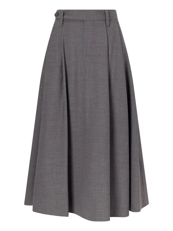 Brunello Cucinelli Pleated Wool-blend Midi Skirt - Gray