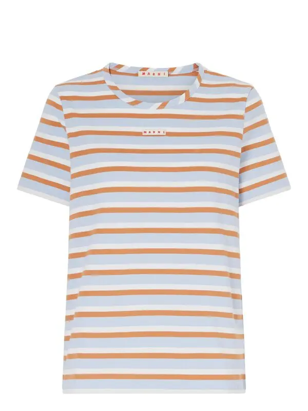 Marni Striped Cotton-jersey T-shirt With Appliqué Logo - Blue