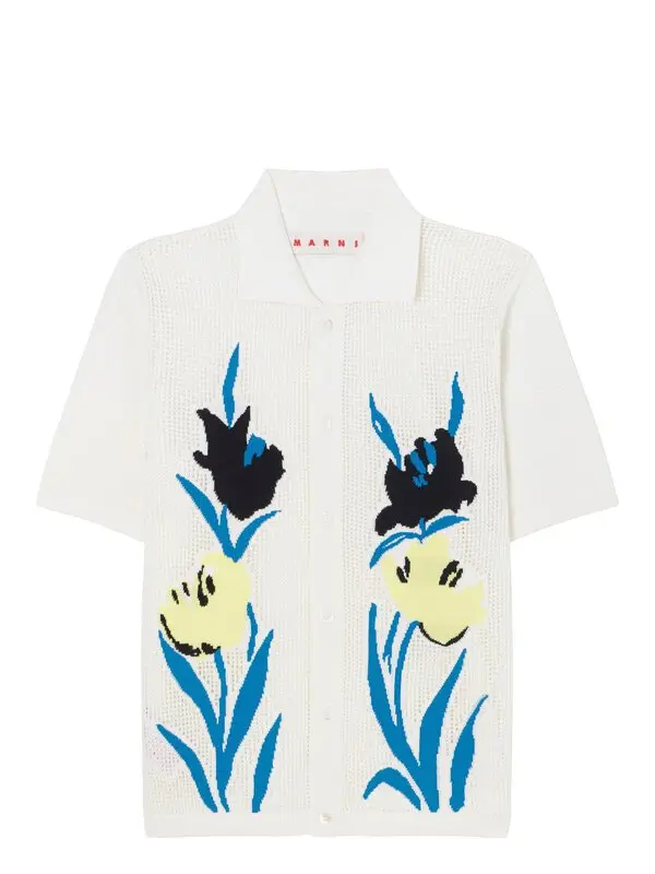 Marni Embroidered Open-knit Cotton Polo Shirt - Multi