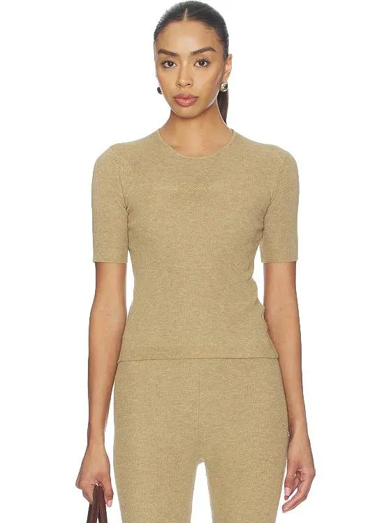 Fear Of God Signature Rib Knit Fitted Short Sleeve Tee - Tan