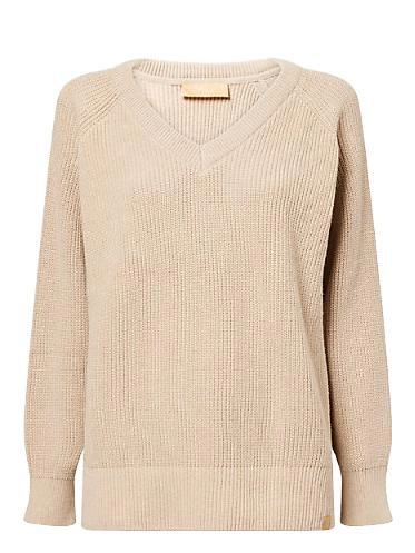 NOW YOU LIVE Laughton V-neck Knitted Cotton Jumper - Pebble