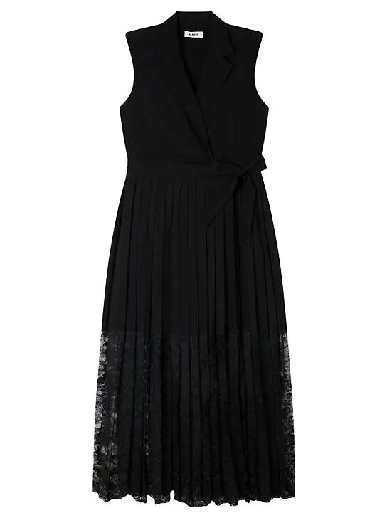 Sandro Collared Lace-embroidered Woven Maxi Dress - Black