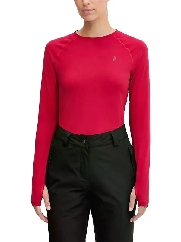 PEAK PERFORMANCE Thumbhole Crew-neck Top - Red