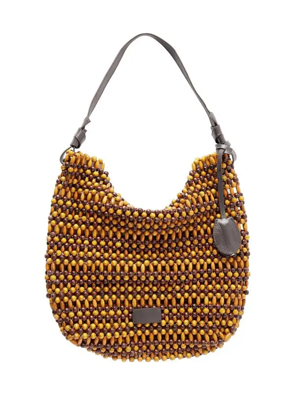 Staud Drift Beaded Leather Shoulder Bag - Brown