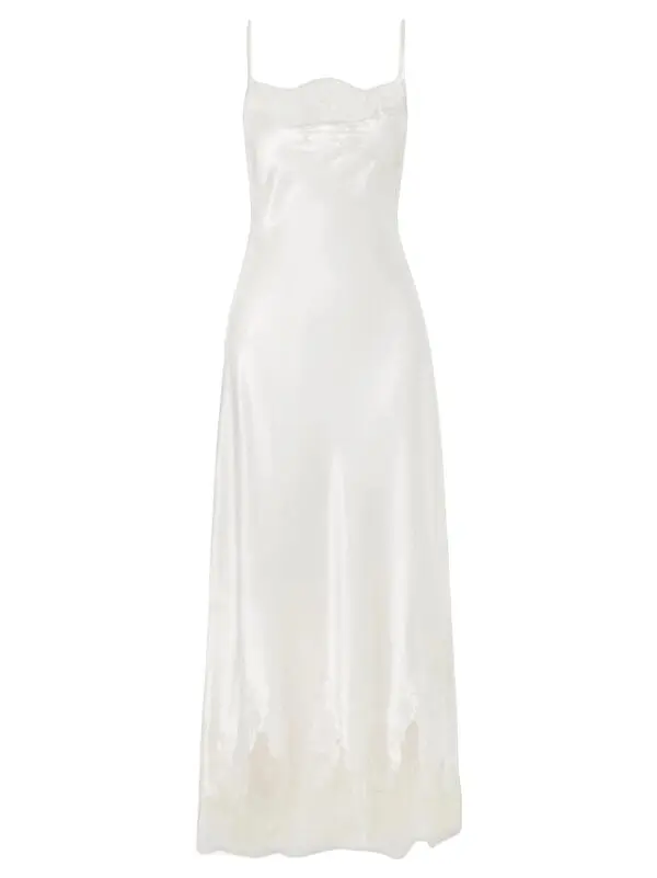 Carine Gilson Lace-trimmed Silk-satin Midi Dress - Neutrals