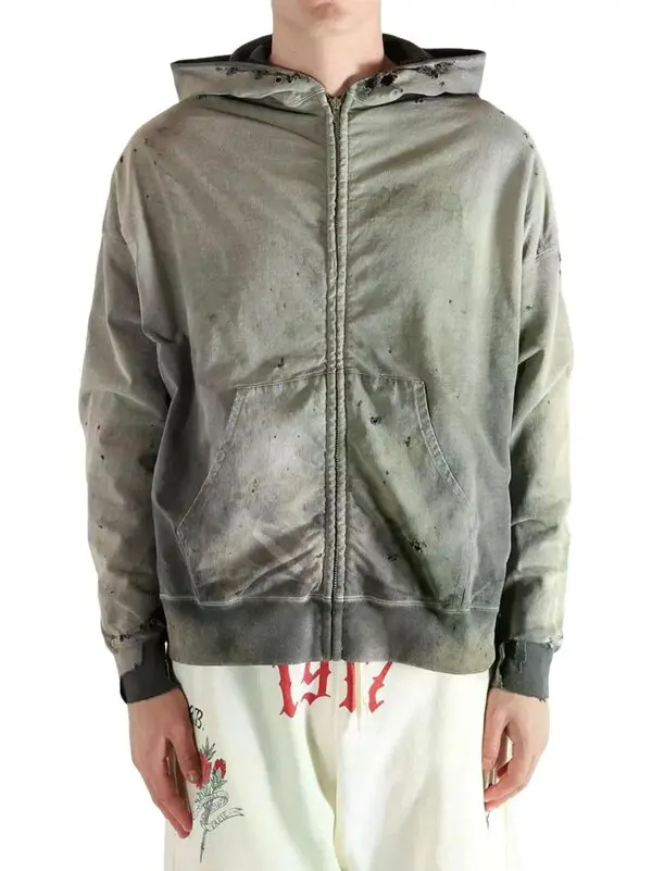 SAINT MXXXXXX Distressed-finish Zip Hoodie - Grey