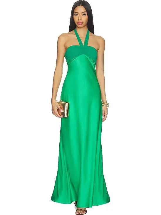 RUNAWAY THE LABEL Marilla Ruched Halter Maxi Dress In . Also - Green