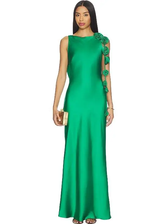 RUNAWAY THE LABEL Zurina Low Back Maxi Dress In . Also - Green