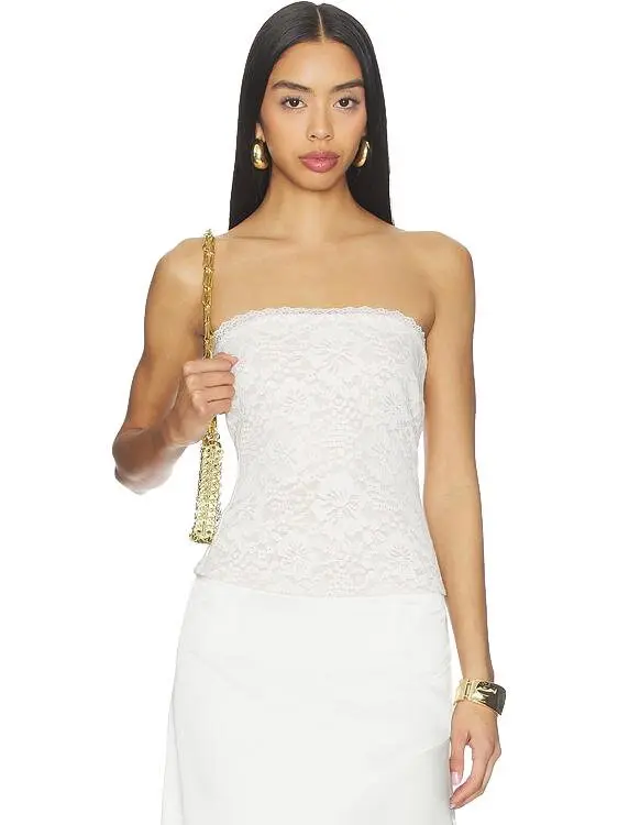 RUNAWAY THE LABEL Loana Lace Trim Strapless Top In . Also - White